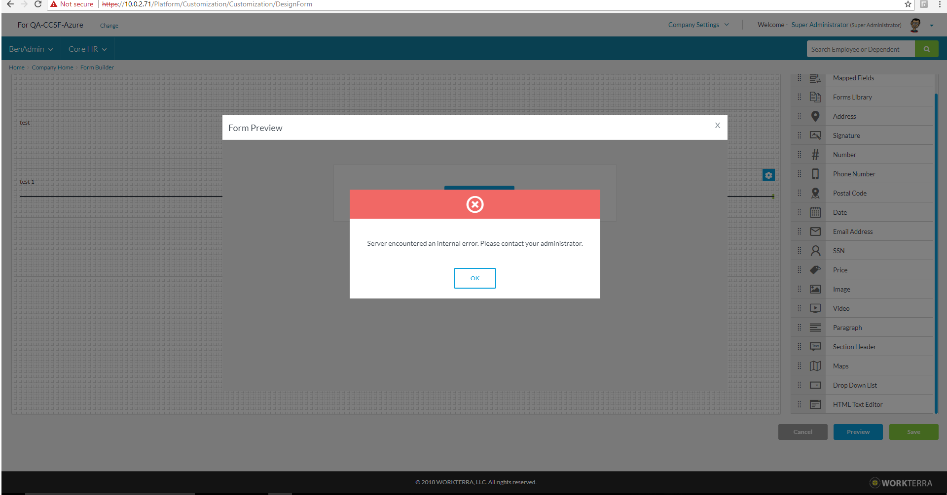 Wb 1012 Css Server Encountered Internal Error When Accessing A Form In Workterra Workterra Jira